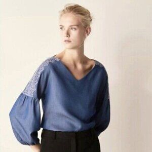 Massimo Dutti | Tops | Massimo Dutti Lace Trim Balloon Sleeve Blouse ...